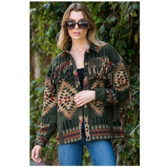 Jackets & Coats | Aztec Fringe Shacket | Poshmark